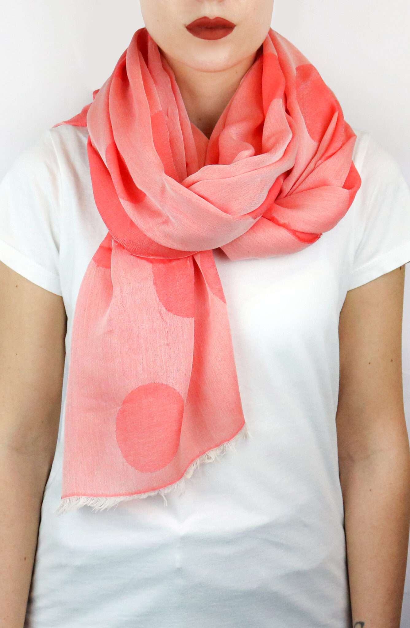 Women scarf coral color with big pois - Nicoletta Rosi