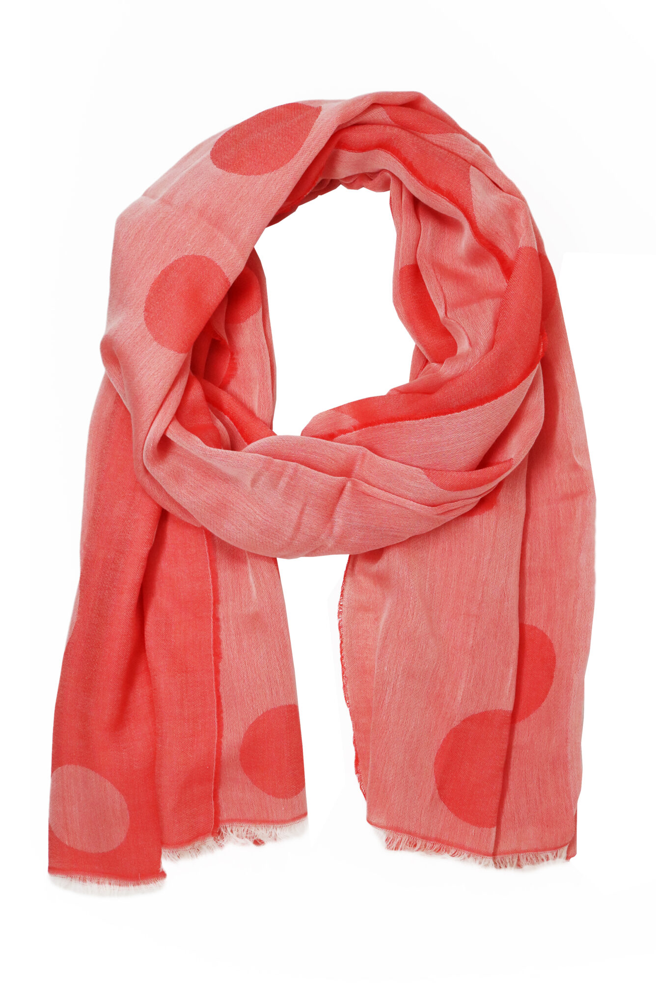Women scarf coral color with big pois - Nicoletta Rosi